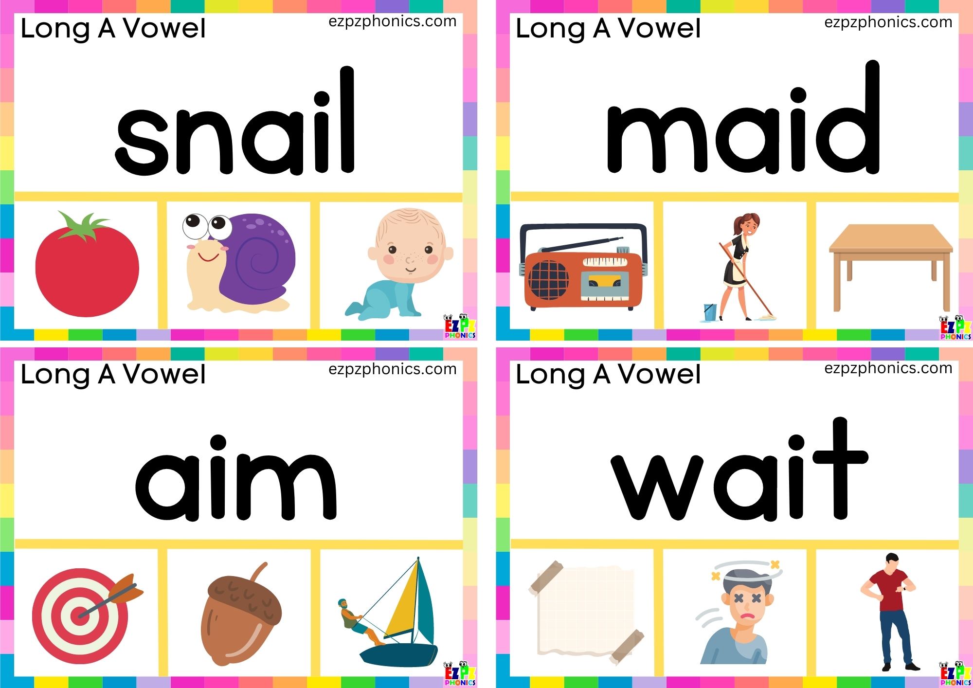 Read the word and clip the correct image Clip cards for long a vowel ai words group 2 ...